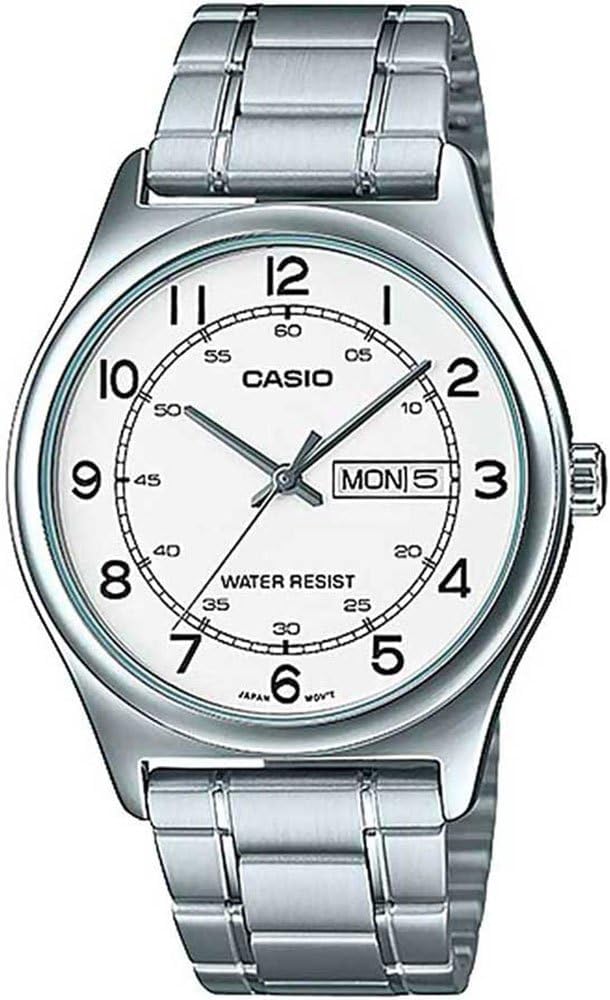 Casio MTP-V006D-7B2 Men's Stainless Steel Easy Reader White Dial Day Date Analog Dress Watch ...