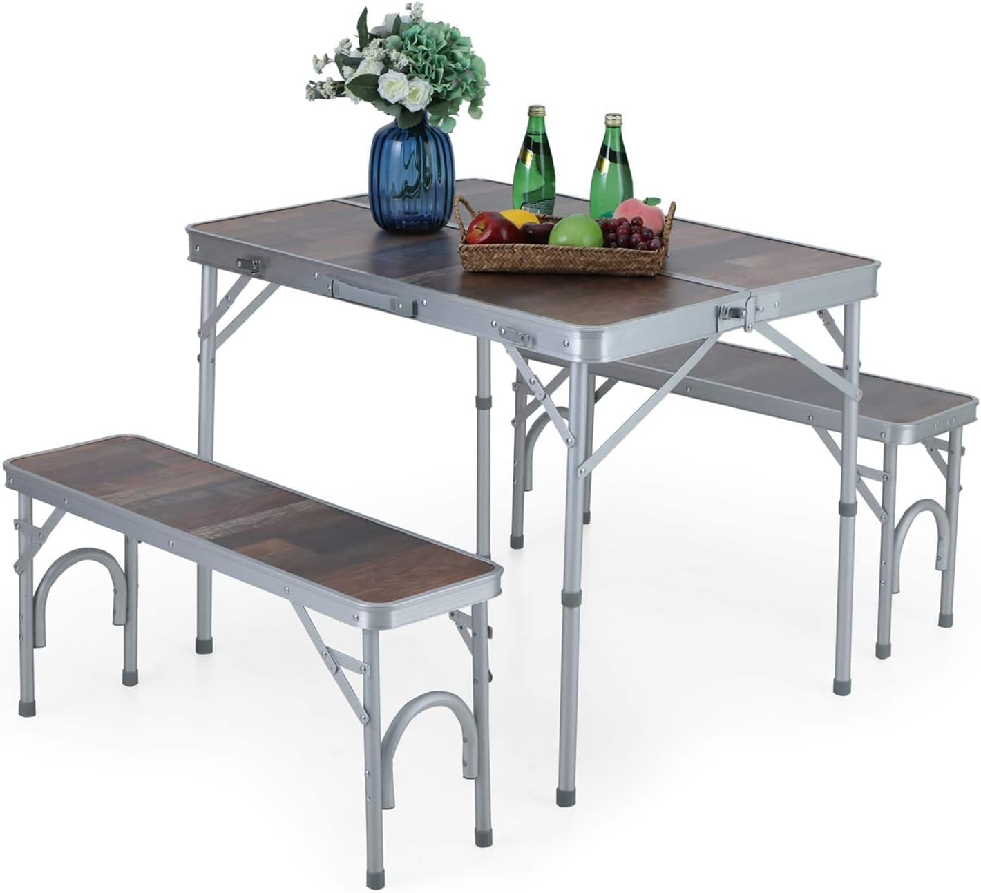 ALPHA CAMP Foldable Camping Picnic Table and Chairs Bench Set ...