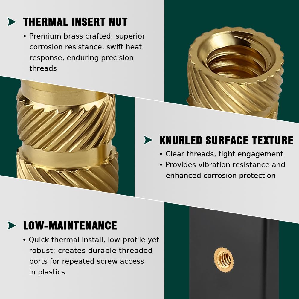 Snapklik.com : 1/4-20 X 25/64 Heat Set Threaded Inserts - Brass Nut ...