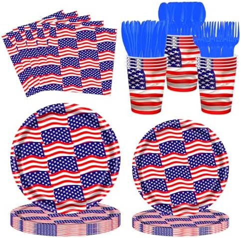 Amazon.com: 175 Pcs Patriotic Party Supplies, American Flag Tableware ...