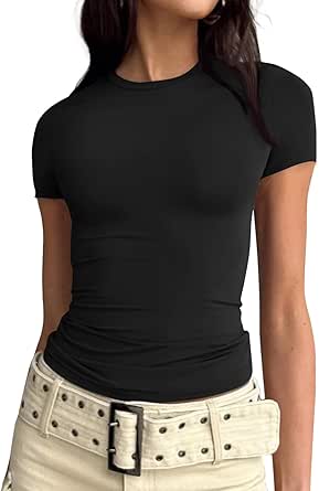 Trendy Queen Womens Basic T-Shirts Scoop Neck Short Sleeve Crop Tops ...