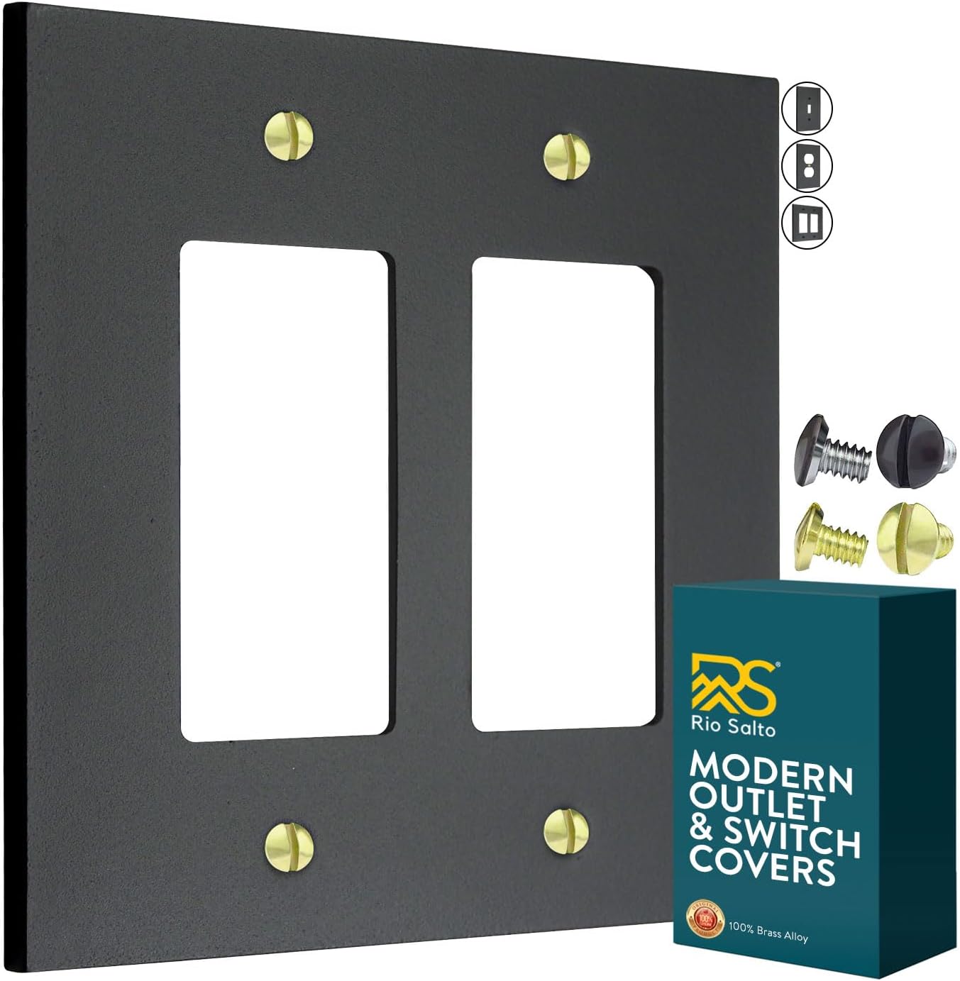 RIO SALTO Modern Metal Matte Black Double Decorator Wall Outlet Cover ...