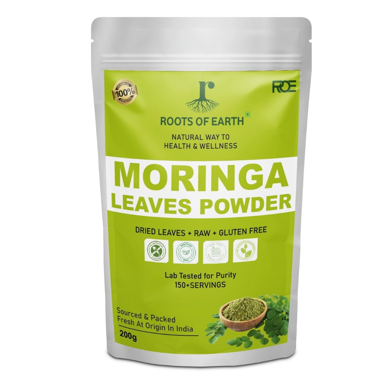 ROOTS OF EARTH Pure and Natural Moringa Leaves Powder | Gluten Free ...