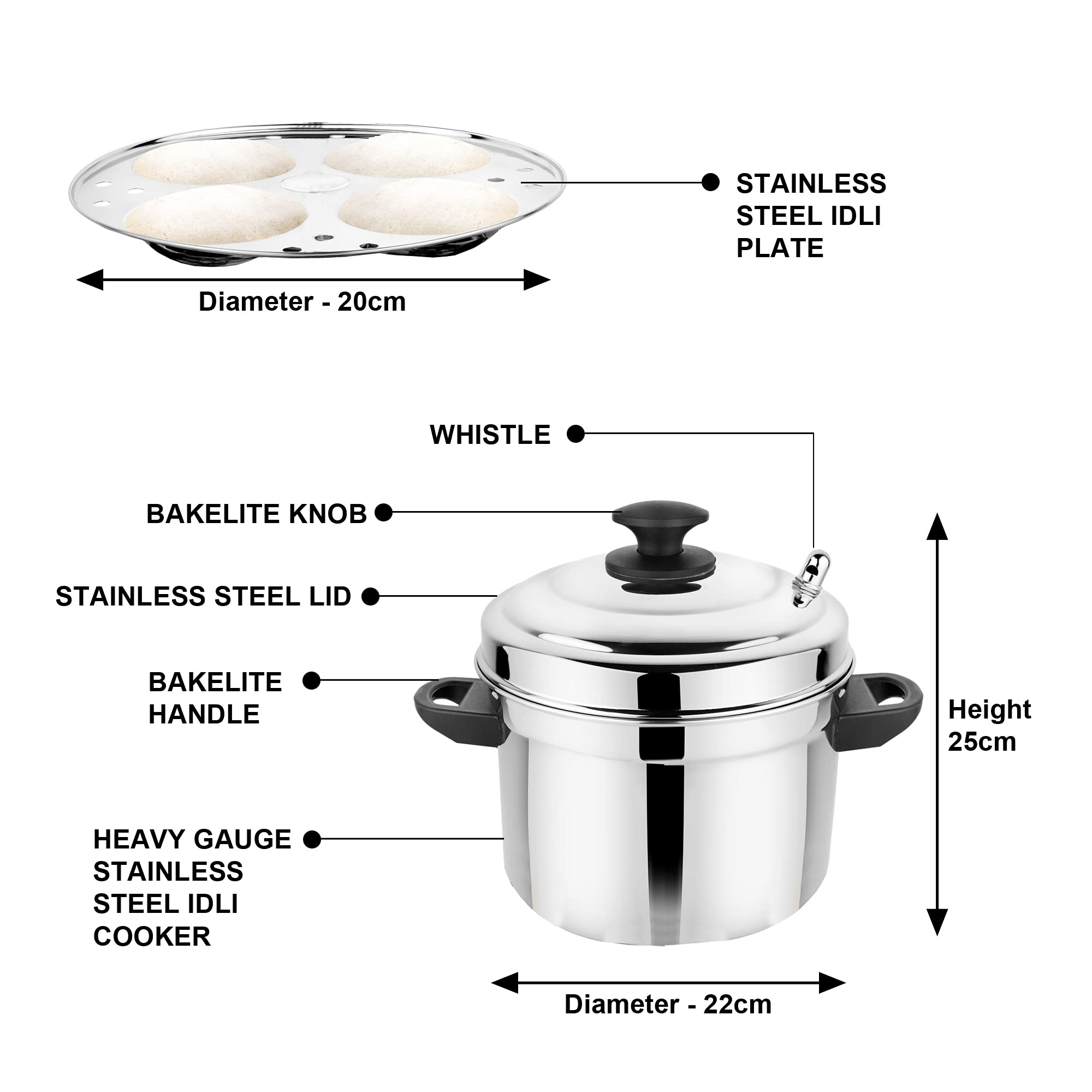 Buy Prabha Stainless Steel Heavy Gauge Bottom Idli Cooker Idli Maker ...