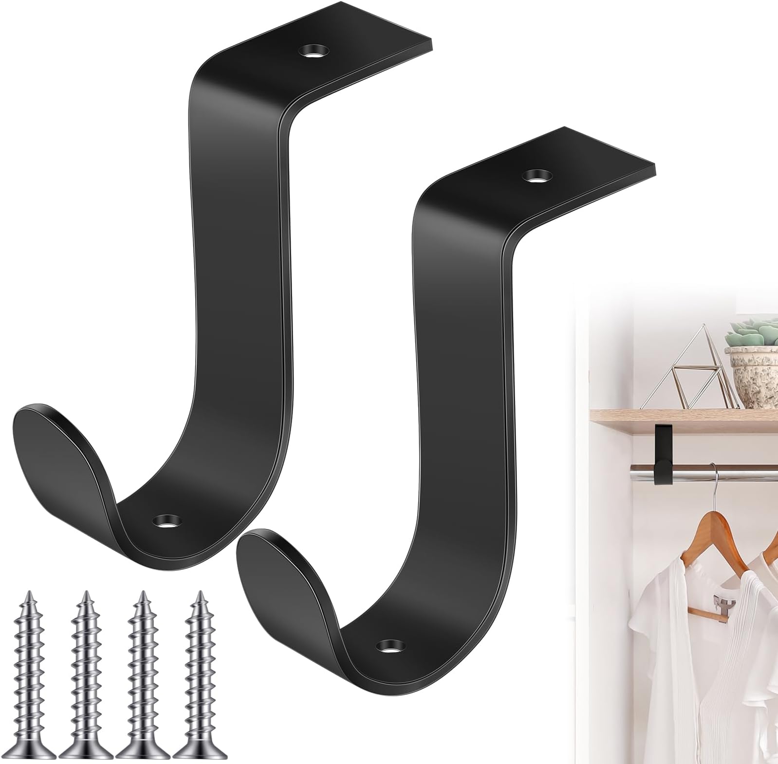 Amazon.com: Hicarer 2 Pcs No Drilling Closet Rod Brackets Self Adhesive ...