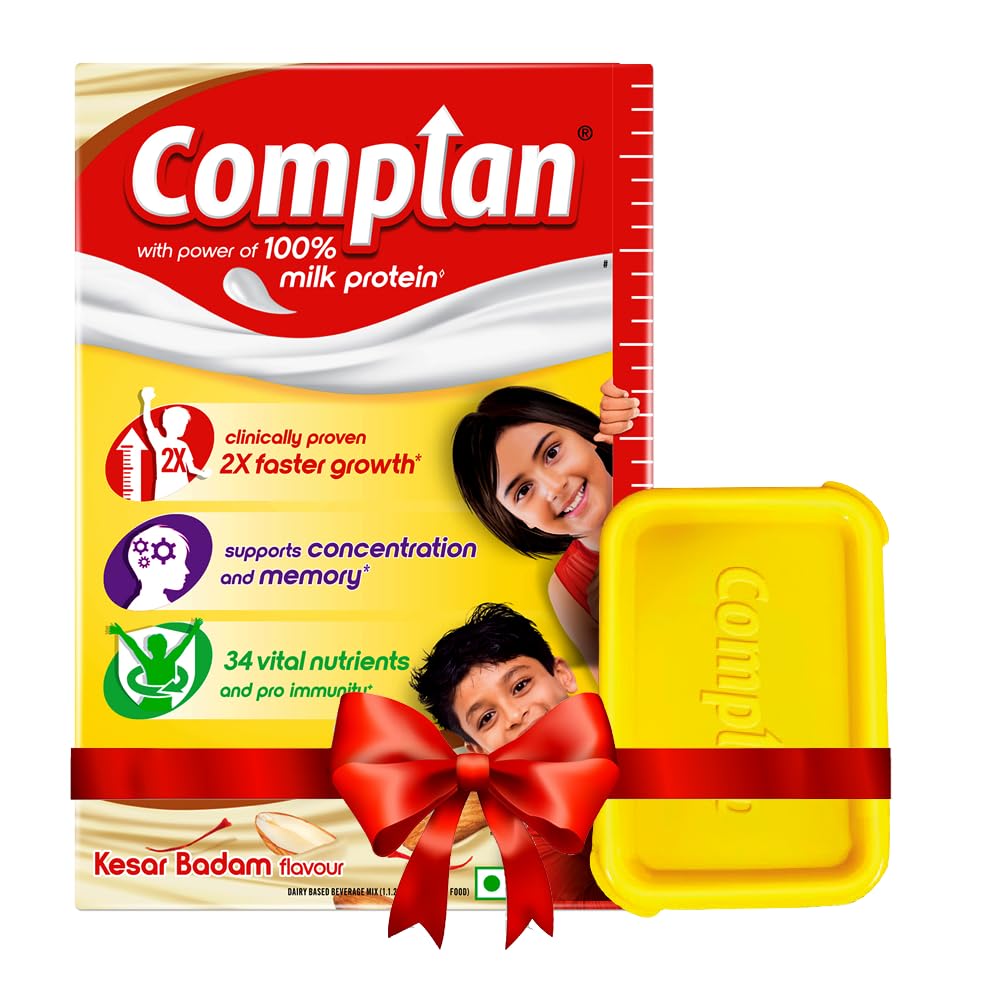Complan Nutrition Drink Powder for Children, Kesar Badam Flavour, 500 g Carton With Free Sipper ...