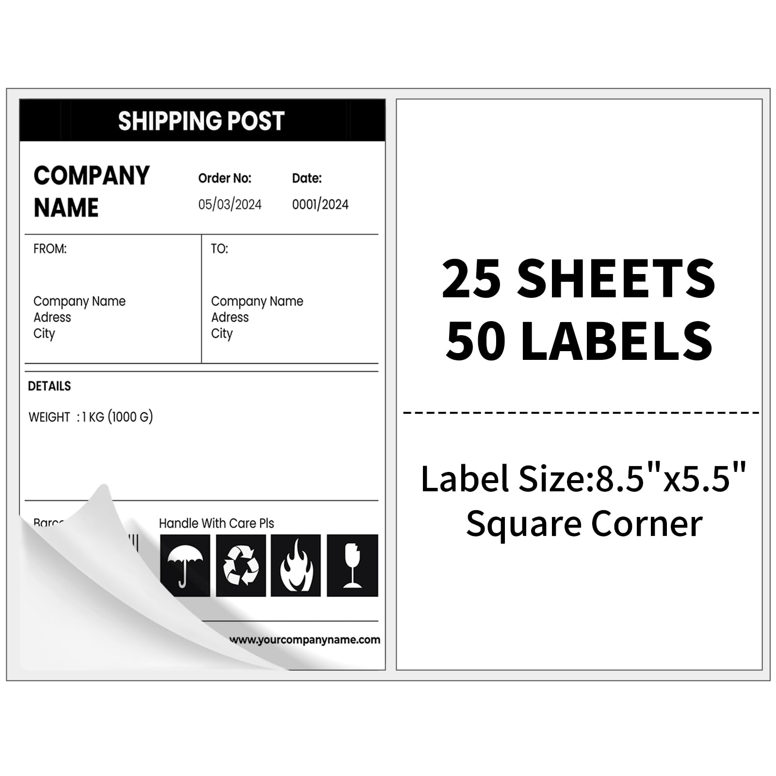 Amazon.com : Half Sheet Shipping Labels,8.5" x 5.5" Address Labels for ...