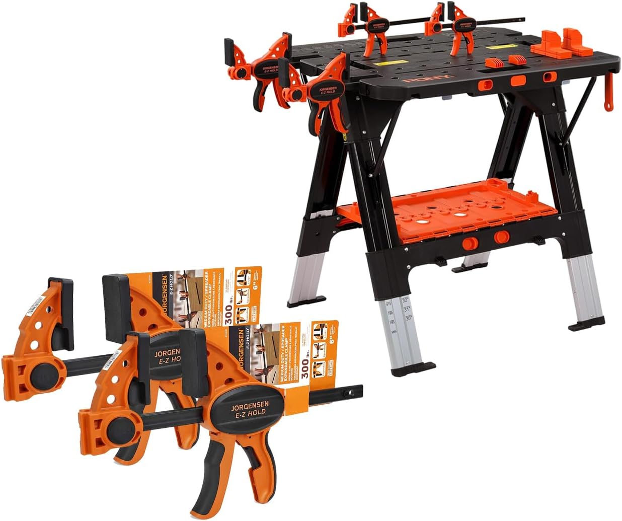 Amazon.com: Pony Portable Folding Work Table & Jorgensen 6" One Hand ...