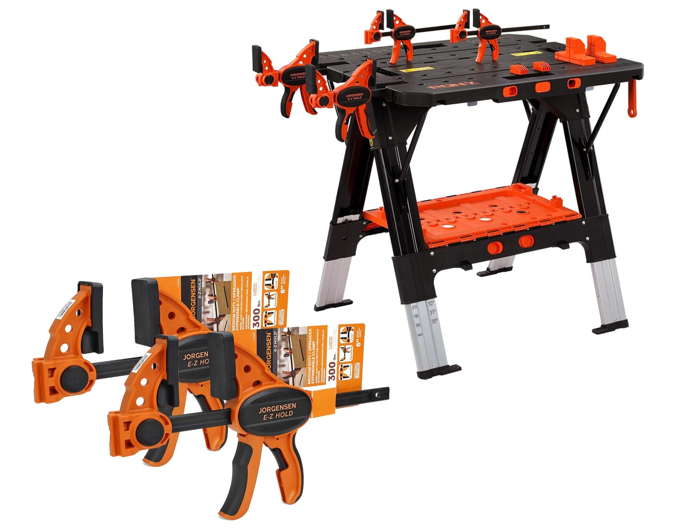 Amazon.com: Pony Portable Folding Work Table & Jorgensen 6" One Hand ...