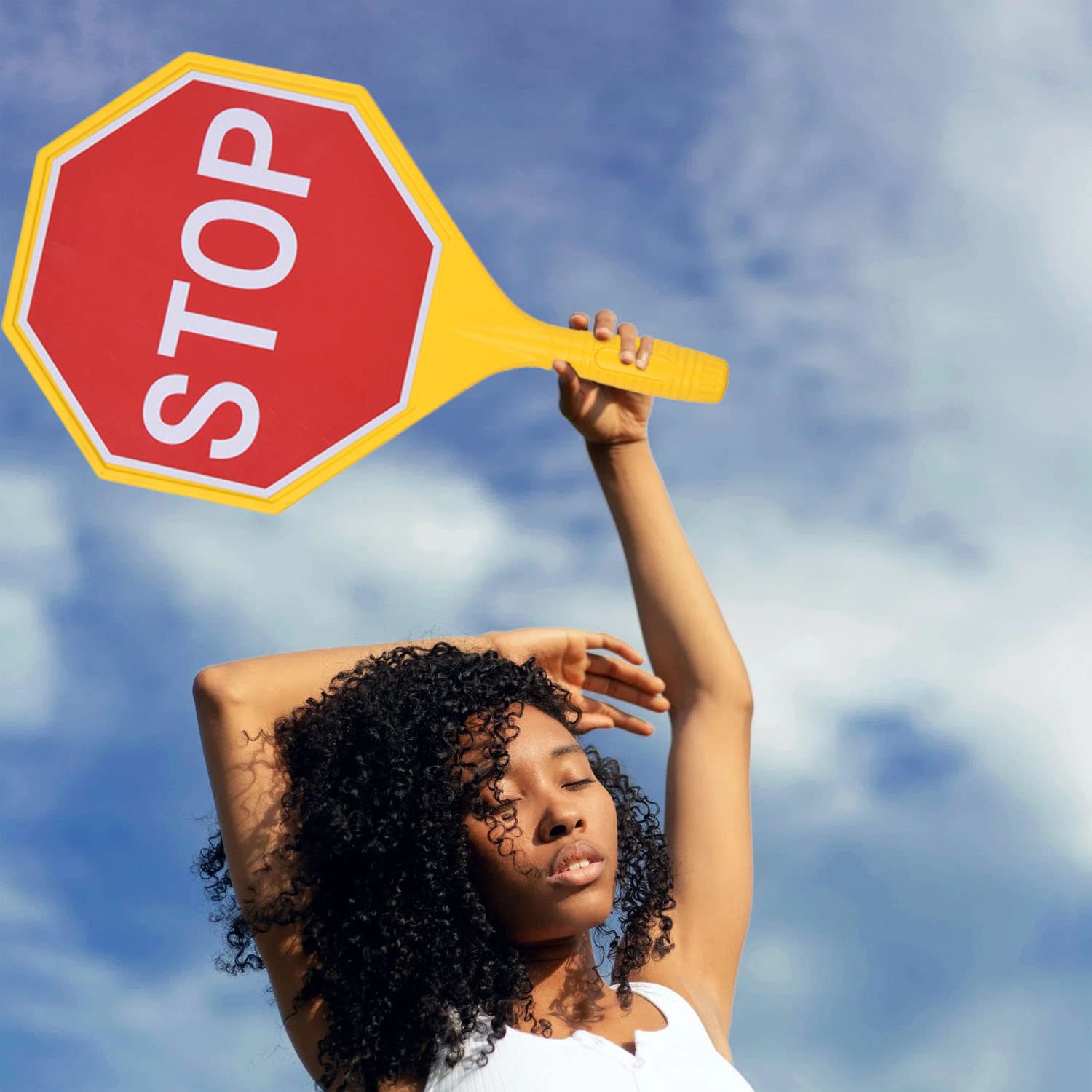 Large 25" Plastic Handle Stop Sign 1Pack Yellow STOP SLOW Sign Double ...