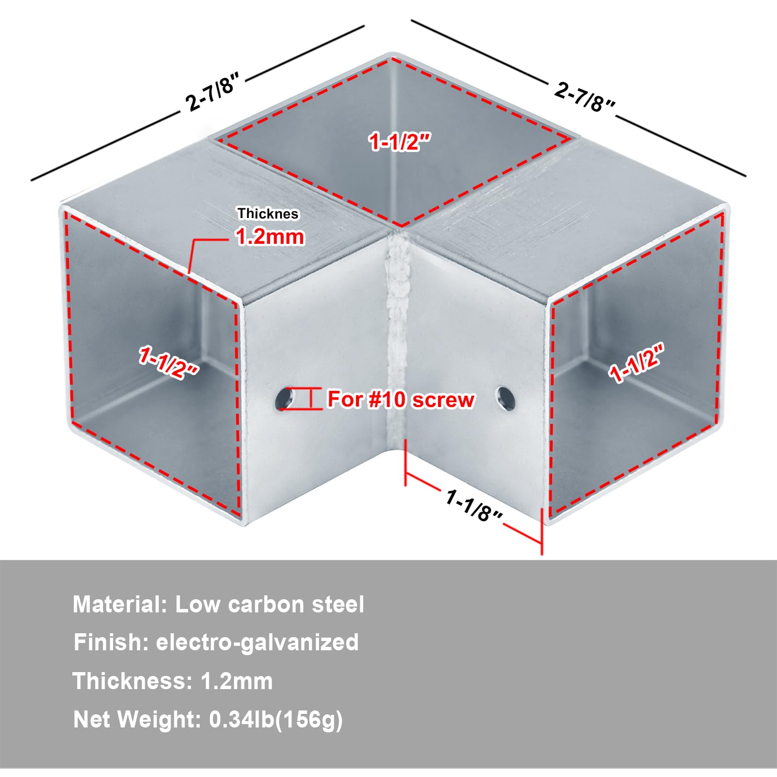 Tubing Corners YIDU69Q 4 Pcs 2\" 3 Way L Shape Square Tube Connector ...