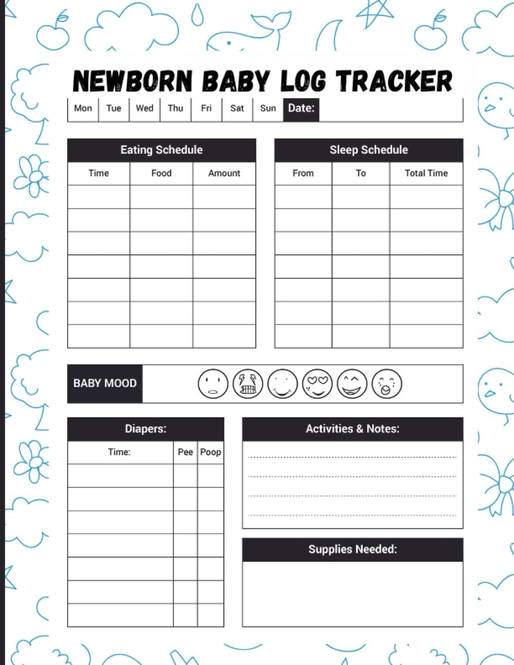 Newborn Baby Log Tracker: Daily Baby Log Book For Newborns To Record ...