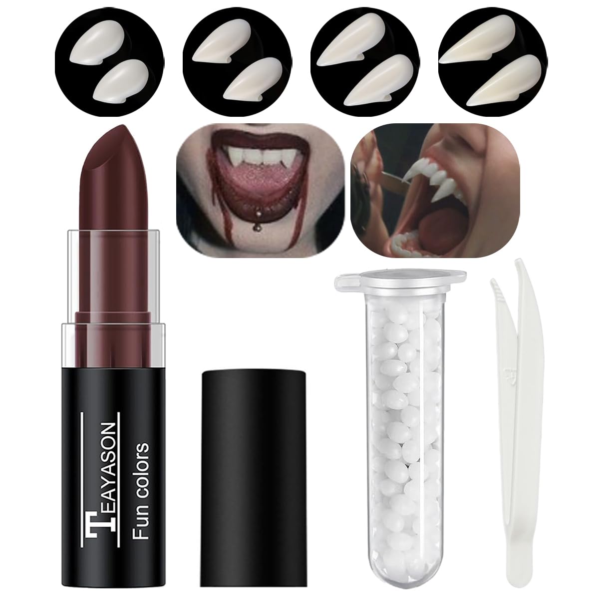 Amazon.com: Mysense Vampire Fangs Teeth Makeup Kit, 4 Pairs Fake Teeth ...