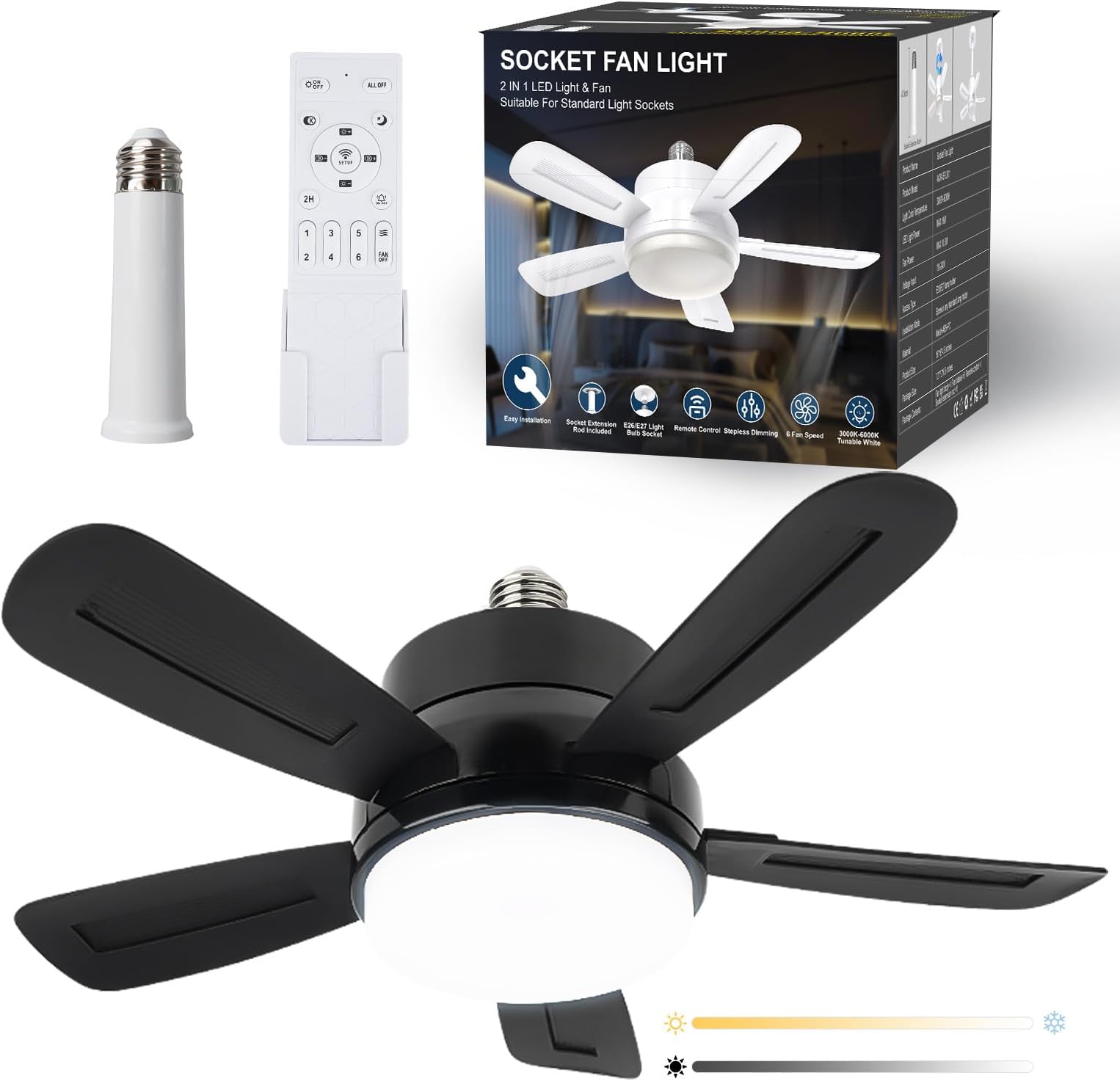 Amazon.com: XOUWIE 17" Socket Fan Light with Remote and Socket ...