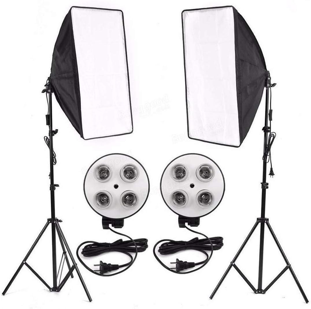 Kit Estúdio 2 SoftBox Quadruplo 50 X 70 + 2 Tripés 2m + 8 Lampadas LED ...