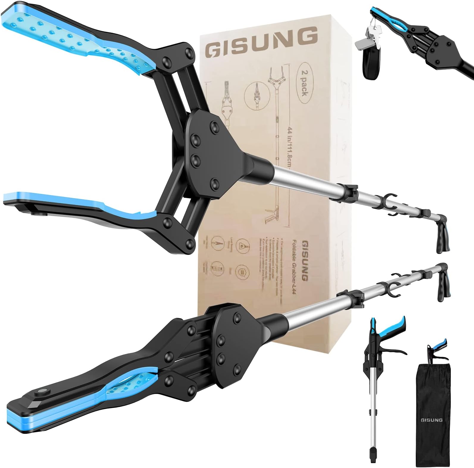 Amazon.com: Grabber Reacher Tool Heavy Duty, 2-Pack 44" Foldable Grabbers for Elderly with ...