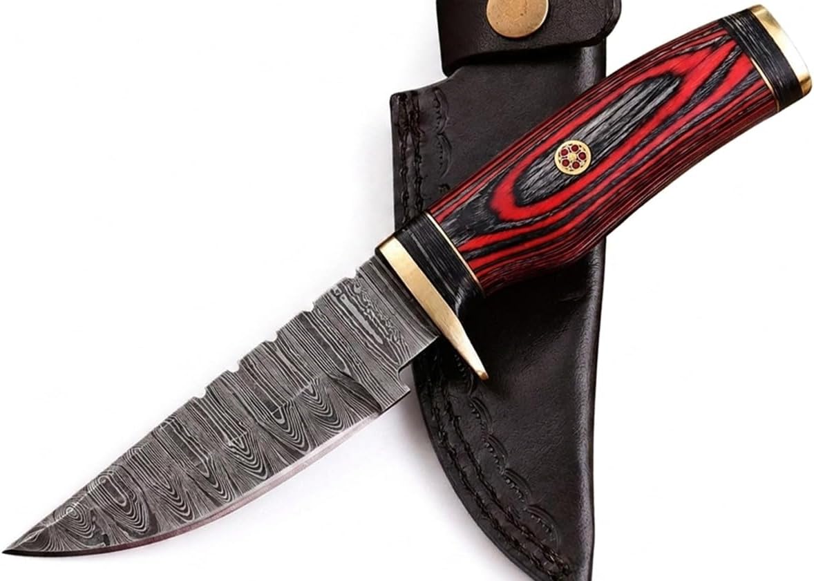Amazon.com: Damascus Steel Hunting Knife 8-Inch – Hand-Forged Fixed ...