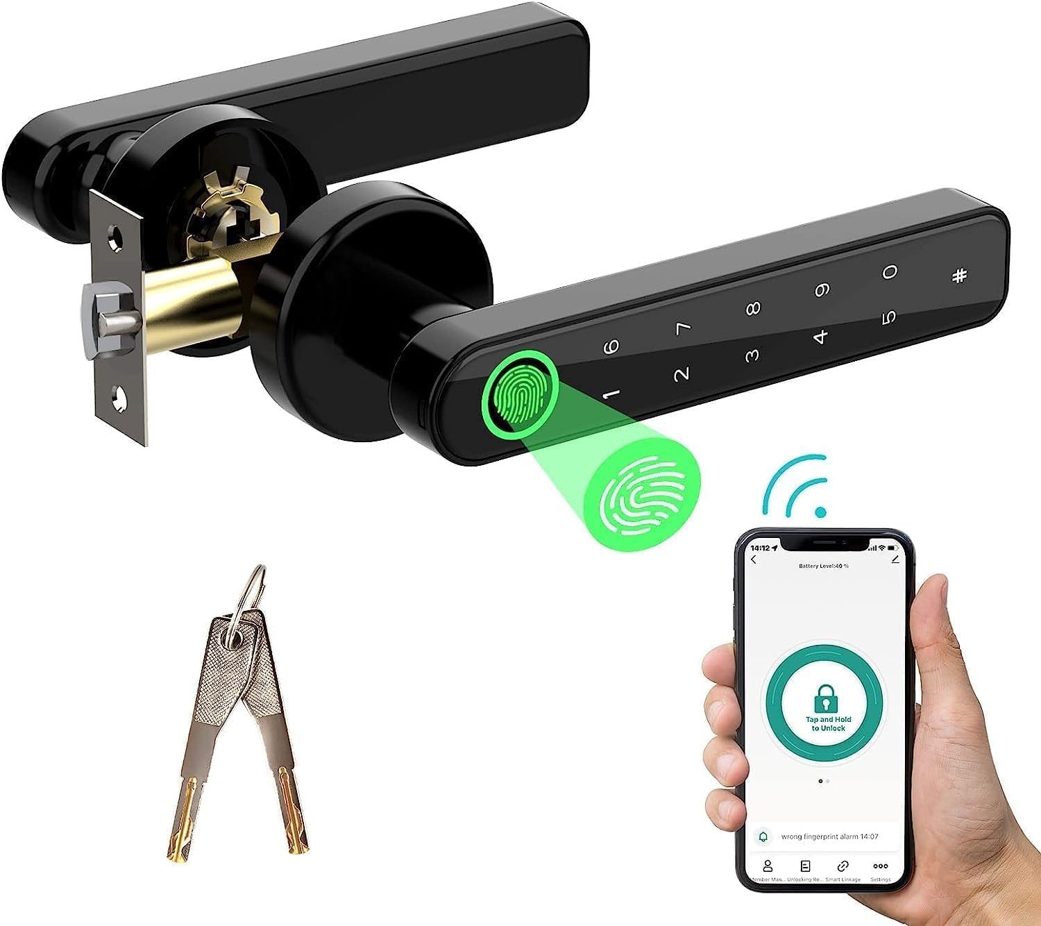 Smart Door Lock, Fingerprint Door Lock Set, 4 in 1 Keyless Entry Door ...