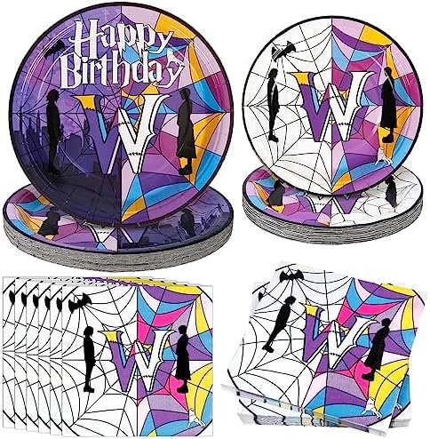 Amazon.com: MEZOOM 60pcs Wednesday Adams Themed Tableware Set Addams ...