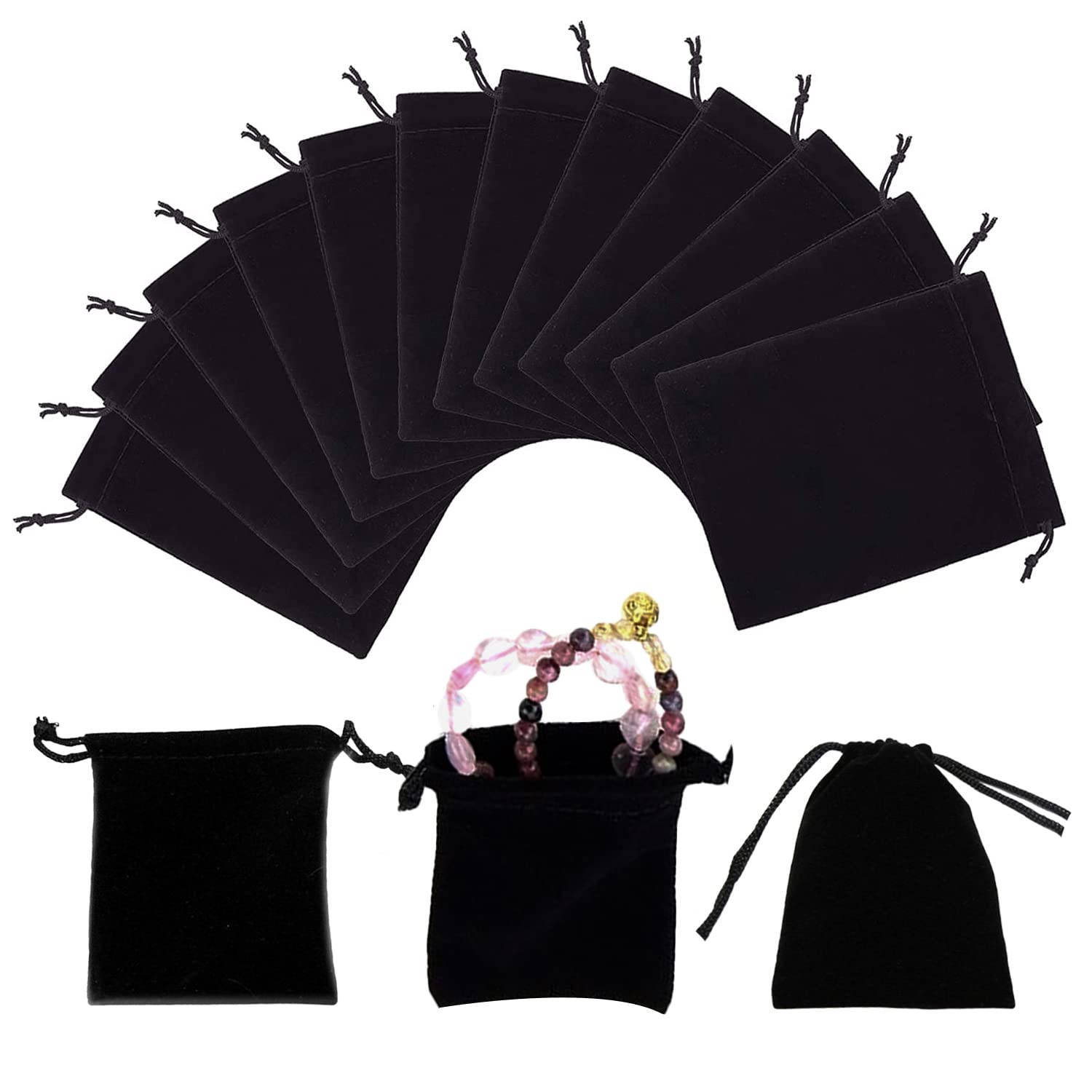 aleawol 100 Pcs Velvet Drawstring Bags 7x9cm Black Velvet Jewelry ...