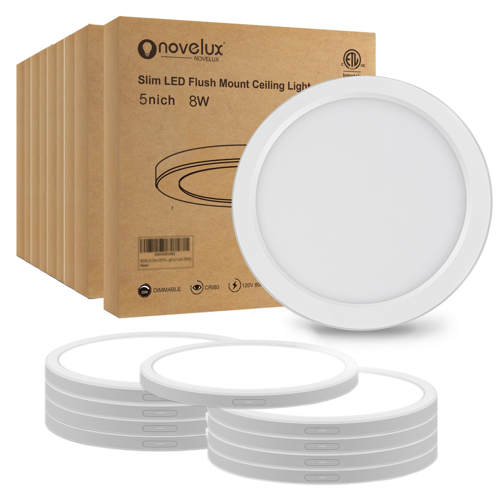 NOVELUX 5Inch Flush Mount Ceiling Light Dimmable, 5000K White LED ...