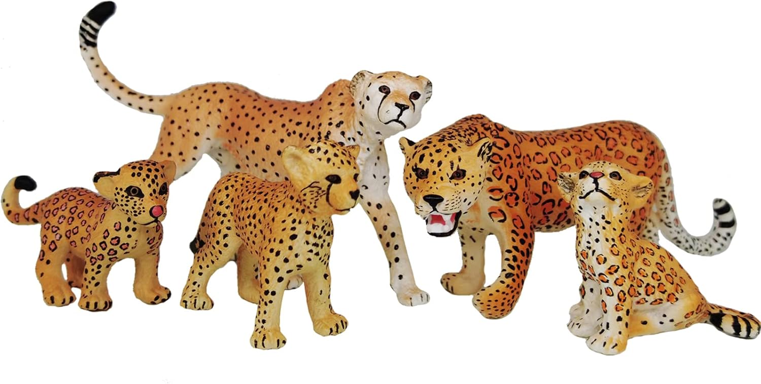Gemini& Genius Leopards Animals Figurines with Cub, 2-7" Plastic Safari ...