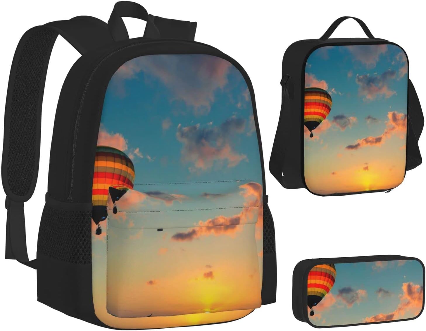 Amazon.com | ASEELO Hot Air Balloon Sunset Printed Backpack Three-Piece ...