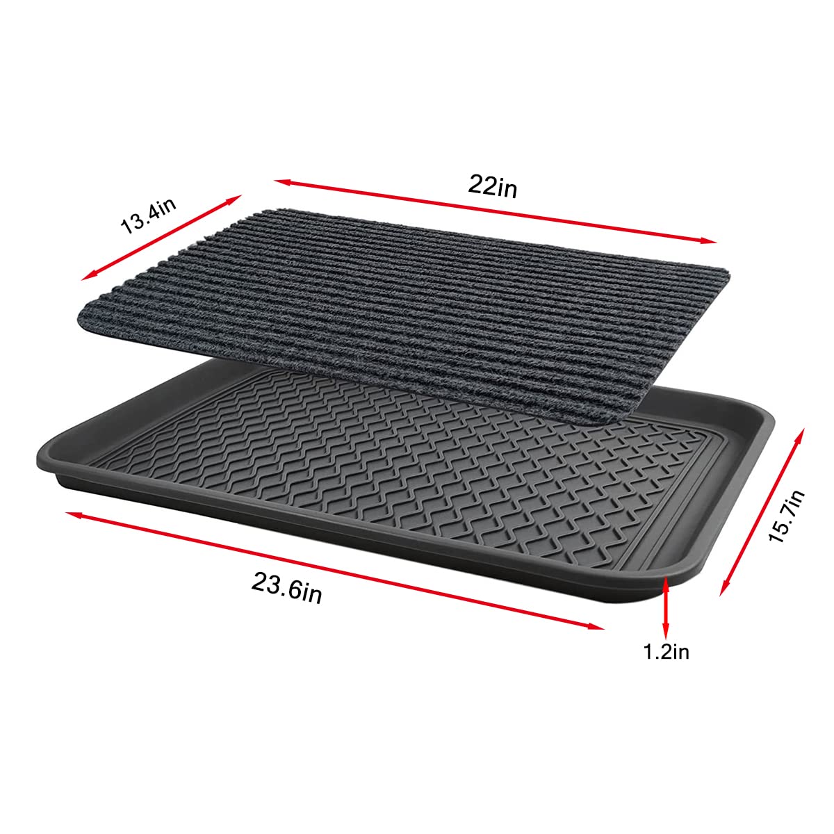 Shoe Tray for Entryway Indoor 23.6 x 15.7inch, Large Boot Tray Mat with ...