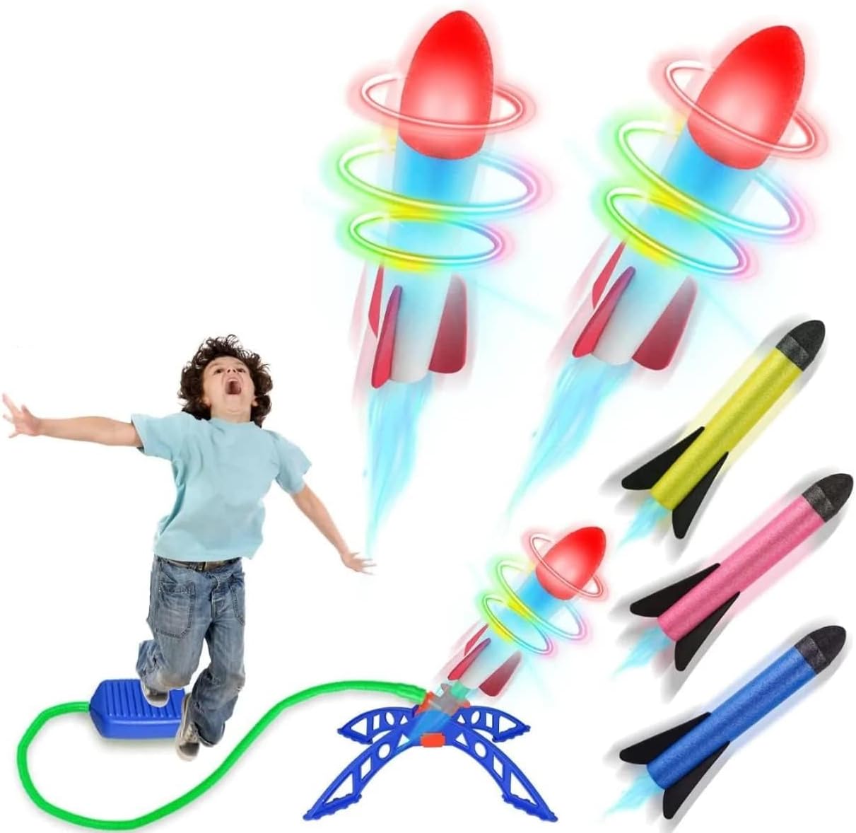 EKTA Jump Rocket Stomp Launcher and 3 Foam Tipped Rockets with ...