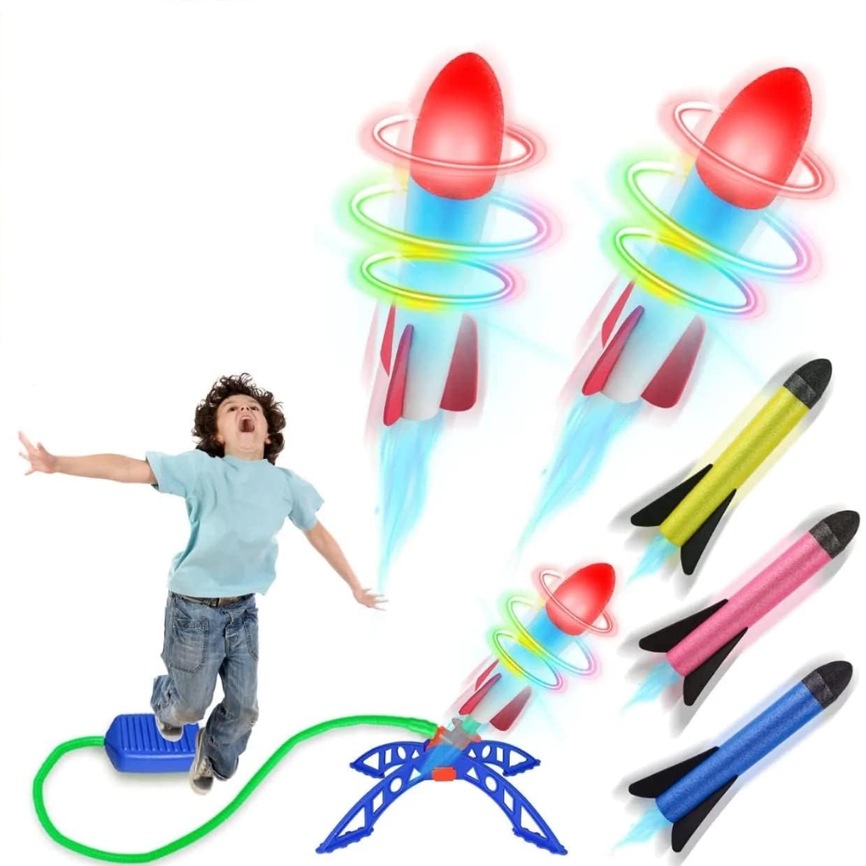 PoPo Toys Jump Rocket Stomp Launcher and 3 Foam Tipped Rockets with ...