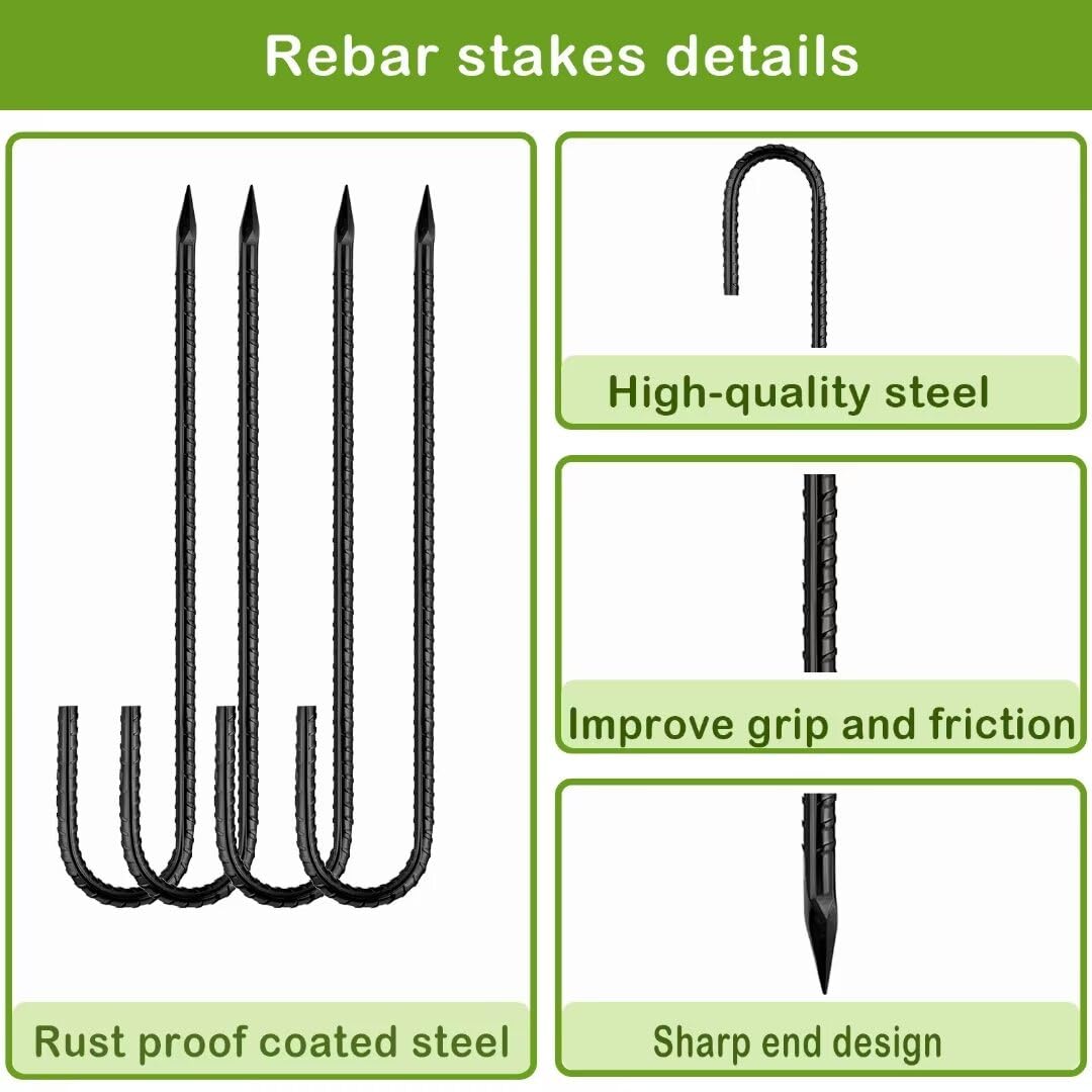 Snapklik.com : Rebar-Stakes-12-Inch, Ground Stakes Heavy Duty J-Hook ...