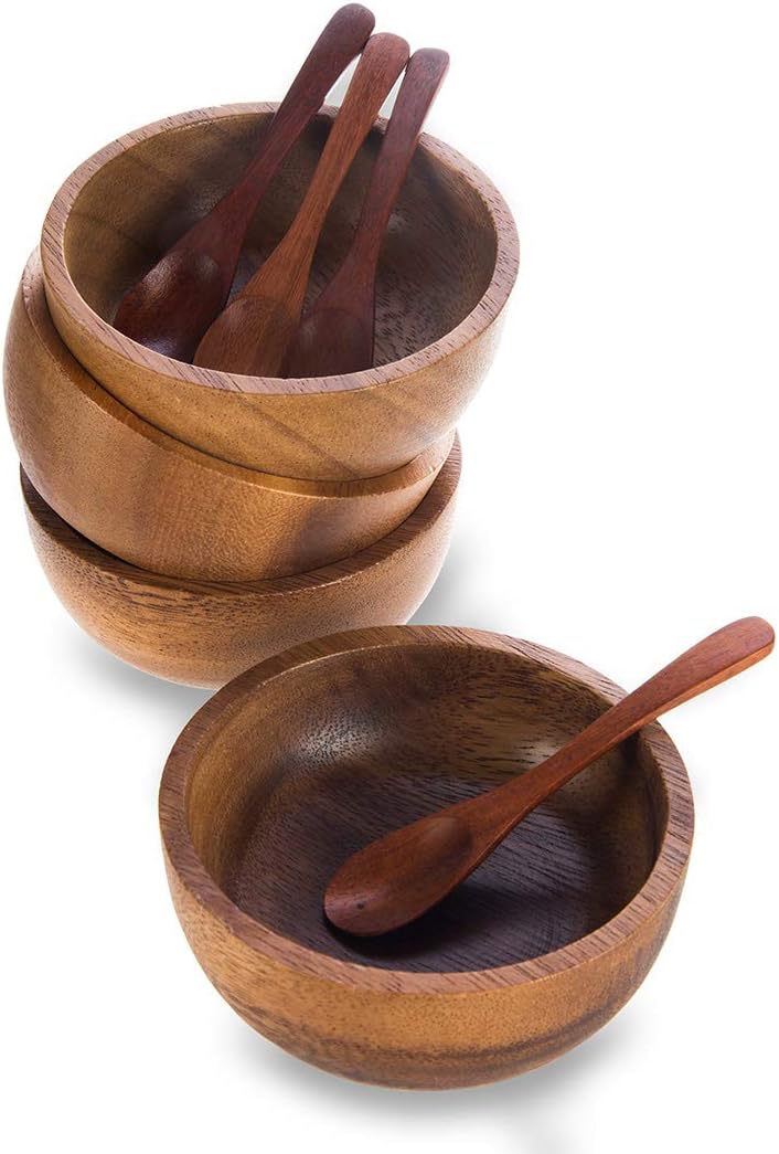 Amazon.com: BestySuperStore Small Round Wood Bowls 4 Pcs 3¾" Diameter ...