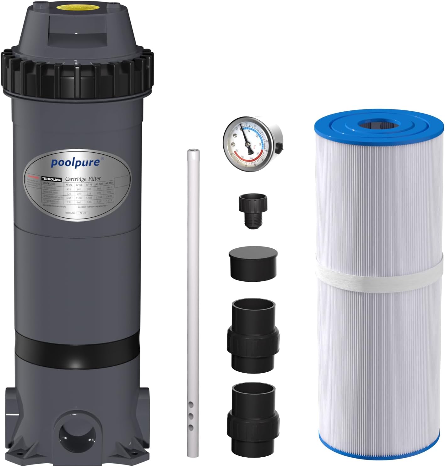 Amazon.com : POOLPURE PFT-AF75 Cartridge Pool Filter Tank&Element for Above Ground & Inground ...
