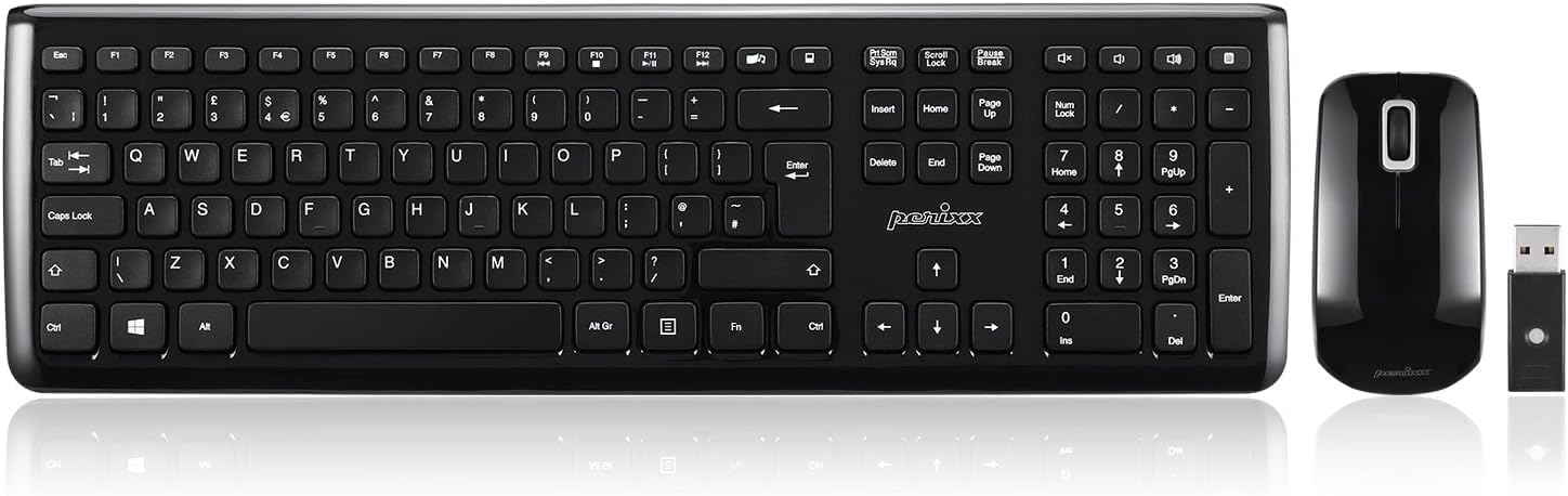 Perixx PERIDUO-703B Wireless Keyboard and Mouse Set, 2.4GHz, 10m Range ...