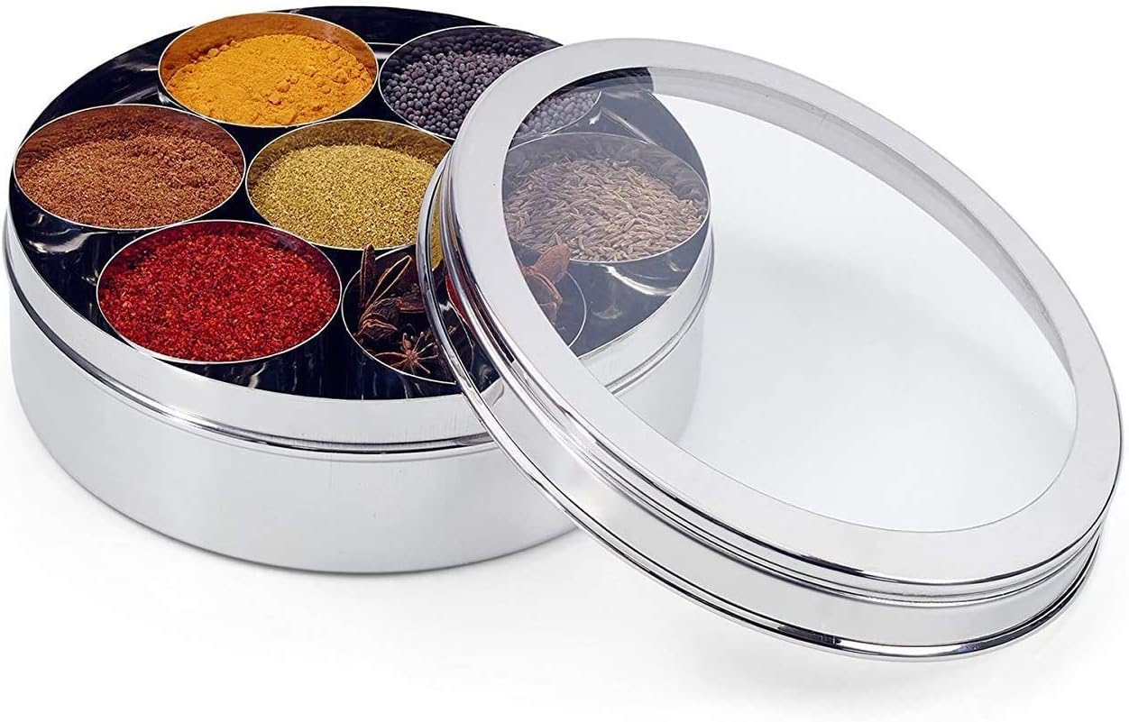 Amazon.com: IndiaBigShop Stainless Steel Spice box 7 compartments with ...