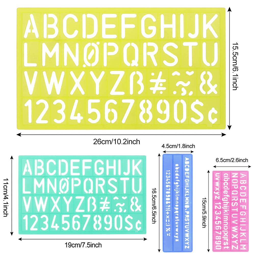 DECARETA Letter Stencil Alphabet Stencils,4 Pack Craft Number Ruler ...