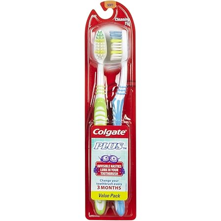 Amazon.com : Colgate Plus Toothbrush, Full Head, Soft - 2 ct - 2 pk ...