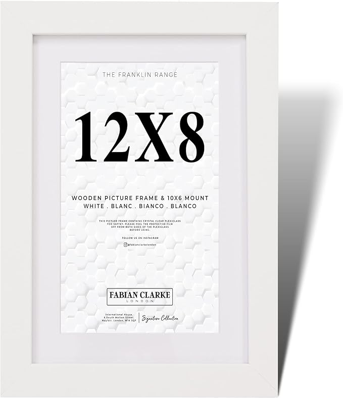 Fabian Clarke London® 12x8 Modern White Wooden Picture Photo Frame with ...