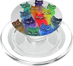 Amazon.com: Watercolor Colorful Cat Print Pop Kitty Socket Mount Print PopSockets PopGrip ...