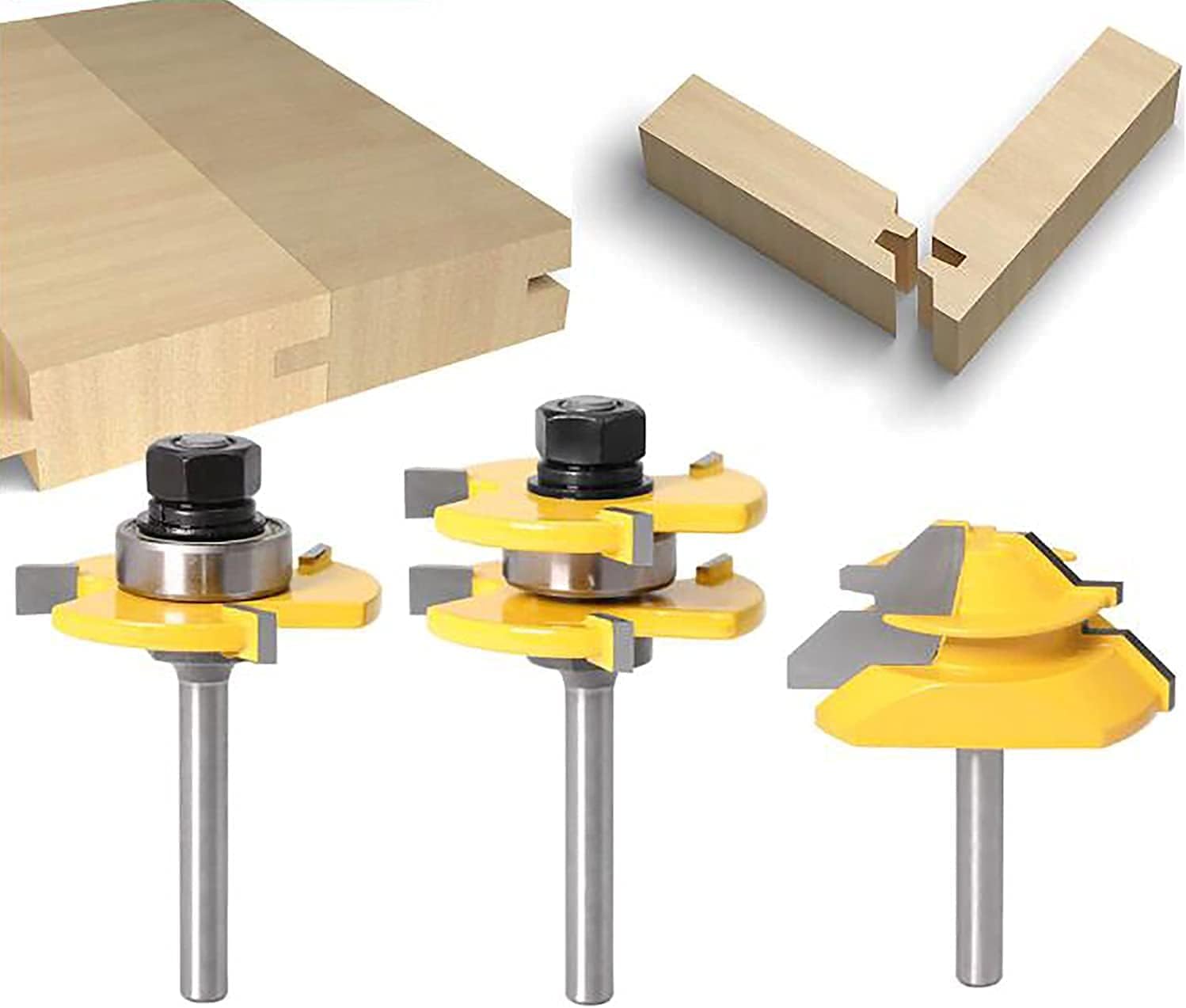 KATSU 45 Degree Lock Miter Joint Router Bit + 2PCs 1/4" Shank Tongue ...