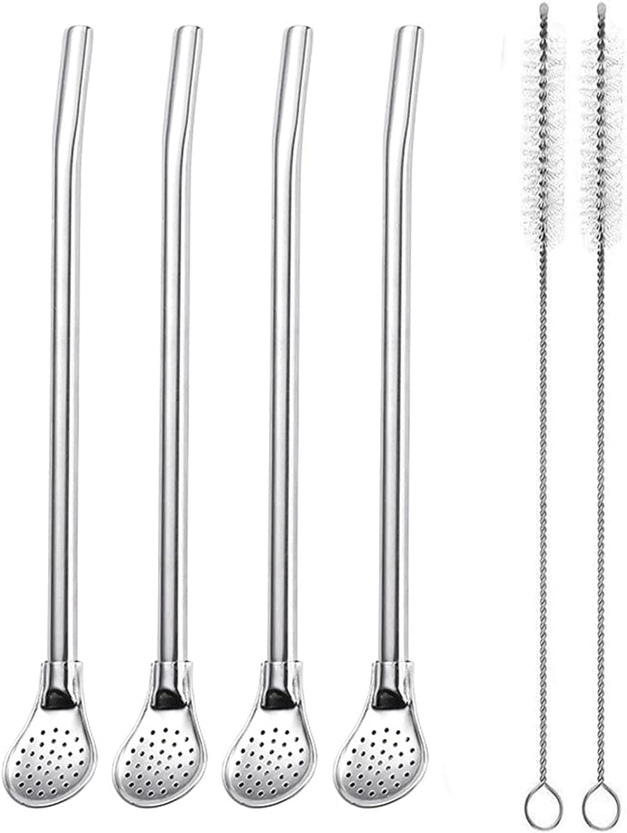 Yerba Mate Bombilla, Stainless Steel Drinking Straws with Filter Spoon ...