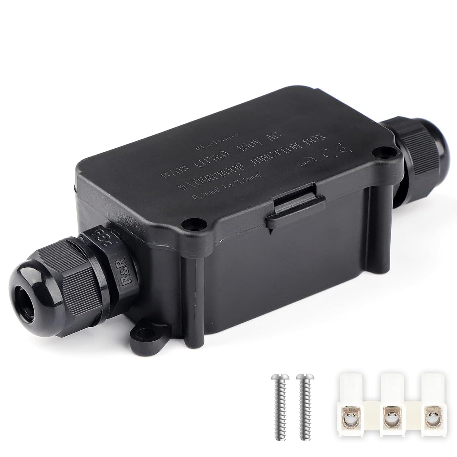 COOLWEST IP66 Junction Box Waterproof Outdoor 2 Cable PG9 Black Plastic ...