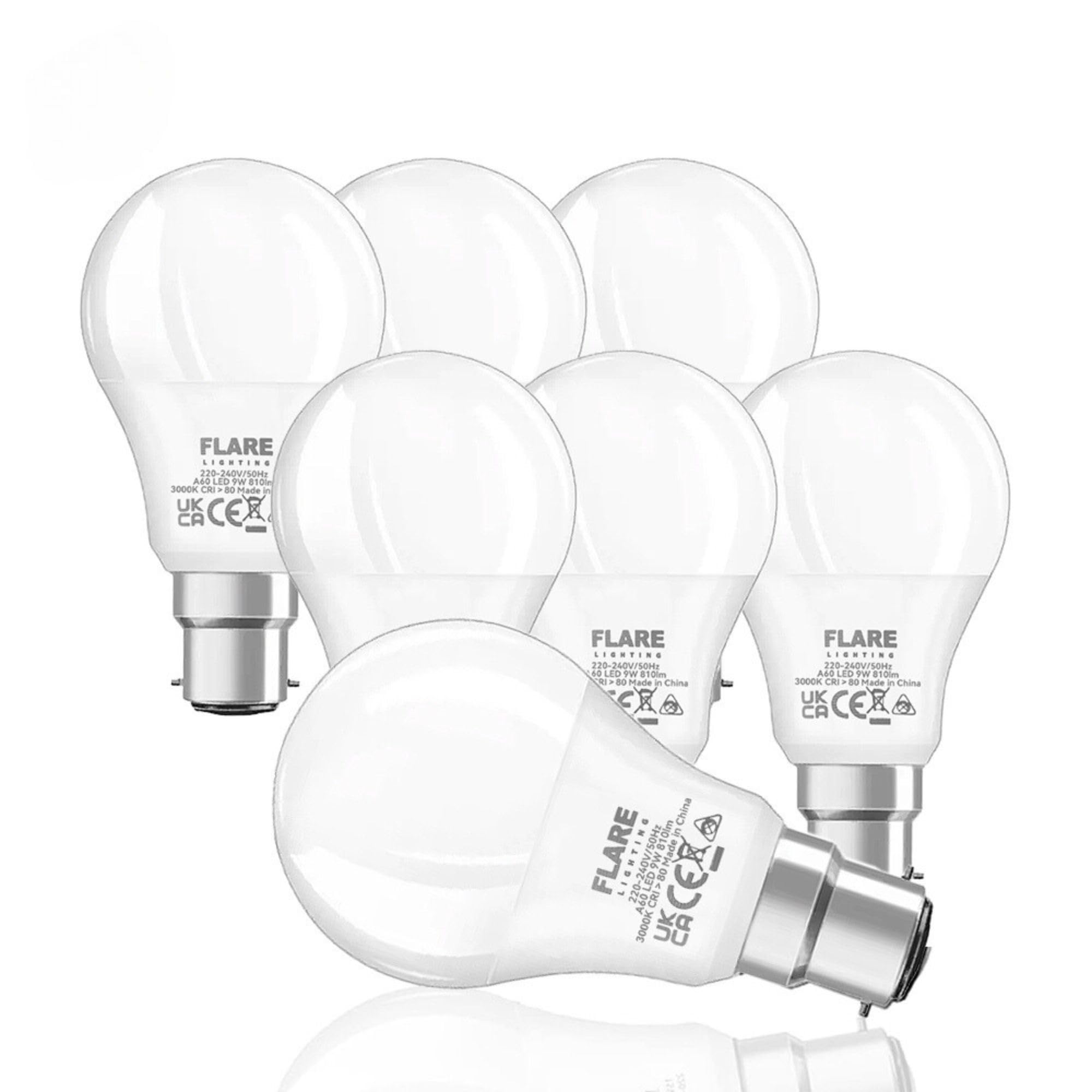 FLARE LIGHTING Bayonet Light Bulb 60W Equivalent (6 Pack), B22 LED ...