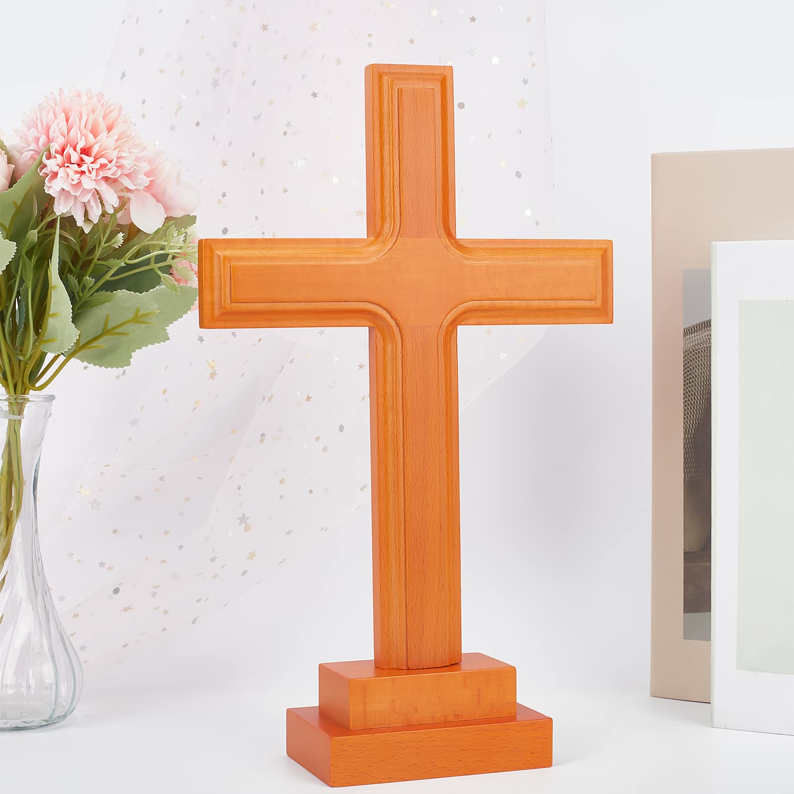 WEBEEDY Wooden Standing Cross Crucifix Cross with Detachable Stand ...