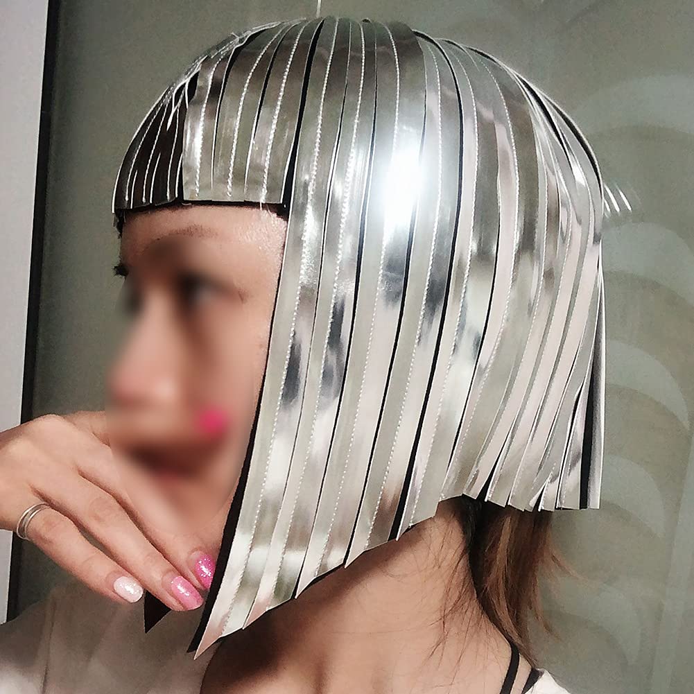 Short Bob Hair Wigs Straight Flat Bangs Mirror Holographic Space ...