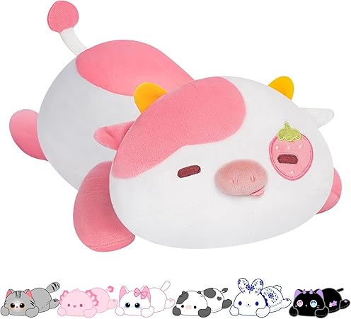 Amazon.com: Mewaii Cute Strawberry Cow Plush Pillow, Kawaii Plushies ...