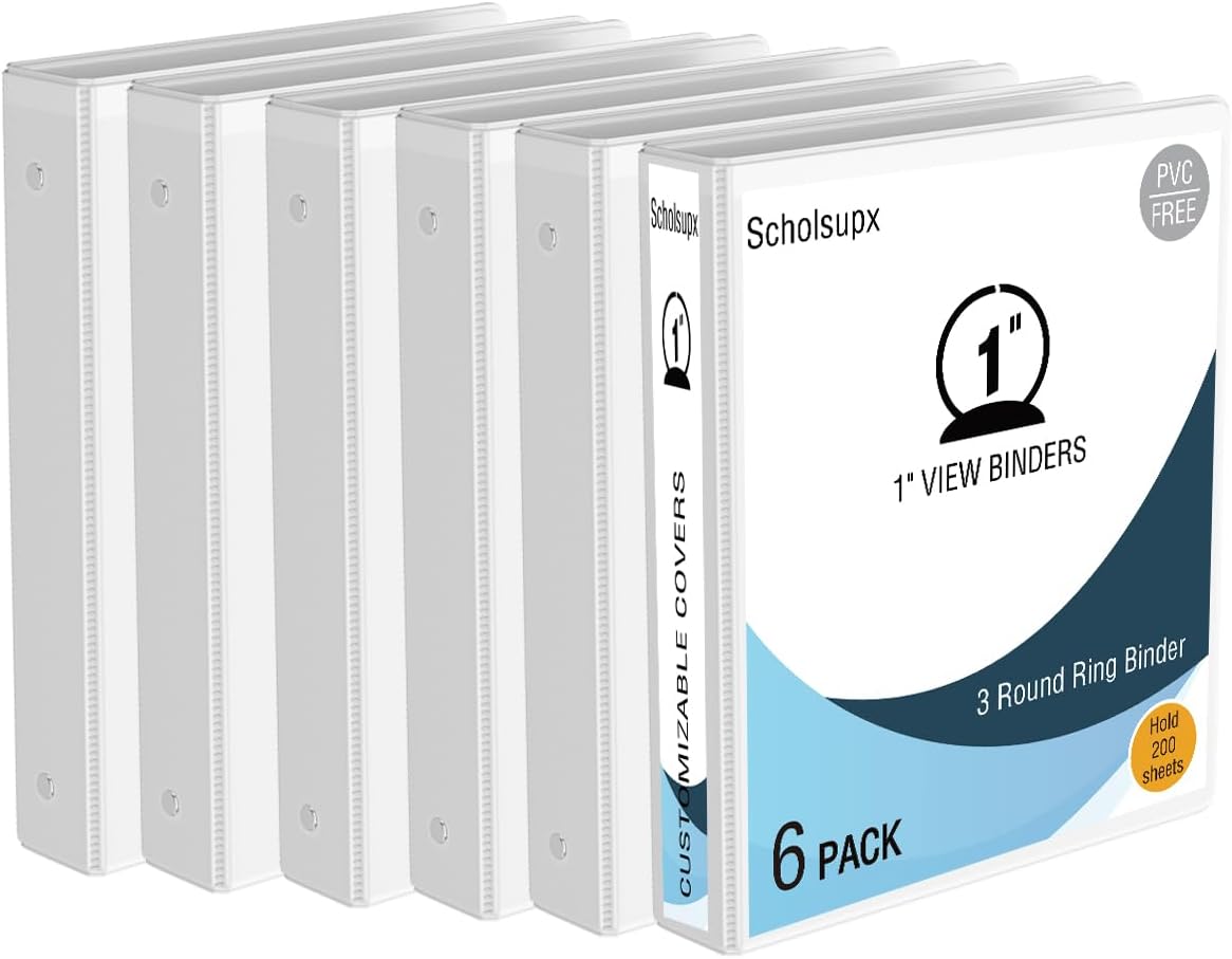 Amazon.com: 6 Pack 1 Inch Round 3 Ring Binder with 2 Interior Pockets ...
