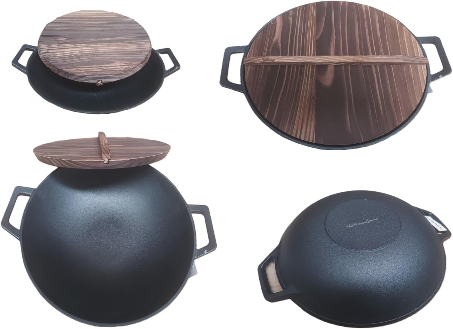 Vintage Gourmet ® Authentic Pre-Seasoned 35cm Diameter Cast Iron Large ...