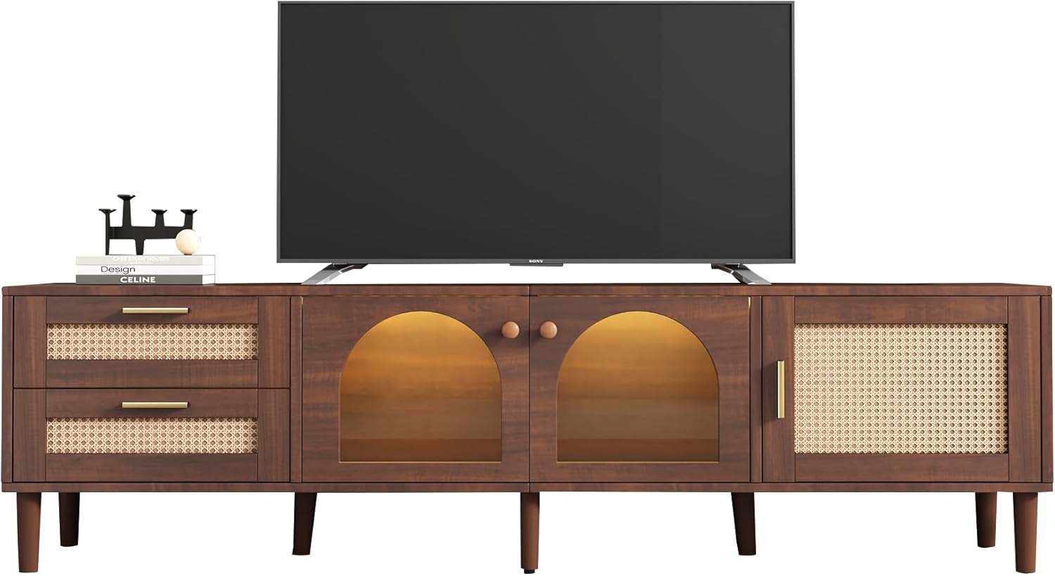 Amazon.com: Beuiosda Rattan TV Stand for 80 Inch TVs with 3 Cabinets ...