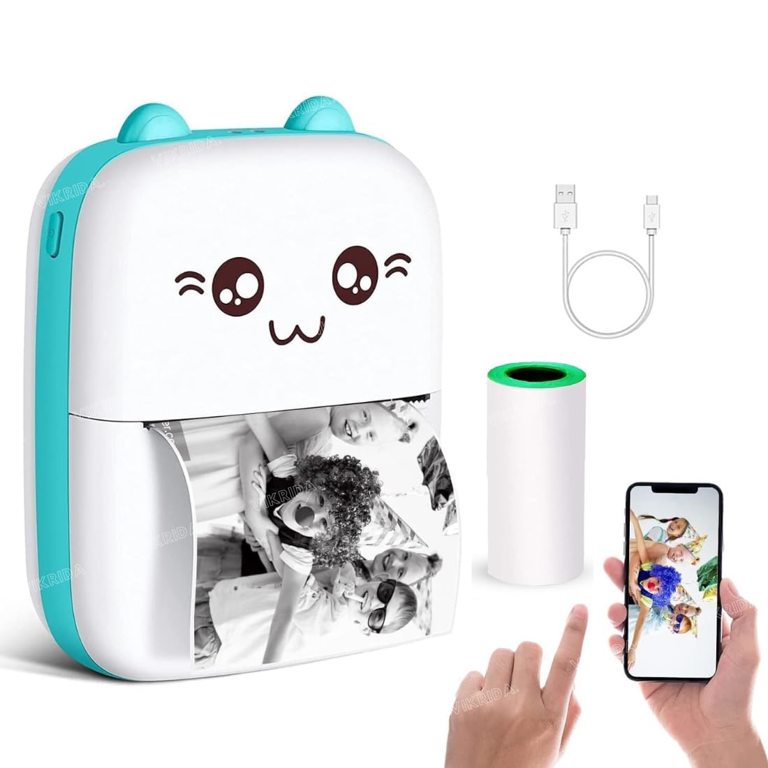 VikriDA Rechargeable Cartoon Pocket Printer - Portable Bluetooth Mini ...